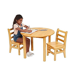 ECR4Kids 30in D Round Hardwood Table and Chair Set, 12in Seat Height, Kids Furniture, Honey