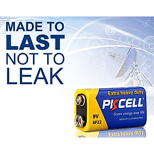 PKCELL 9V Battery Carbon Zinc for Smoke Detectors 6F22 Battery,Ultra Long-Lasting