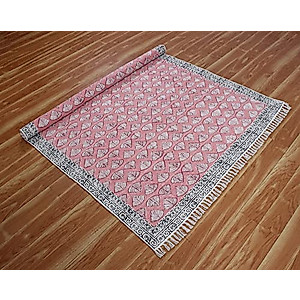 Casavani Indian Handmade Cotton Dhurrie Bordered Pink & Beige Area Rug Boho Kilim Flat Weave Rug Indoor Hall Room Decor Carpet Throw Rugs for Bedroom Living Room Bathroom Balcony 3x10 Feet Runner