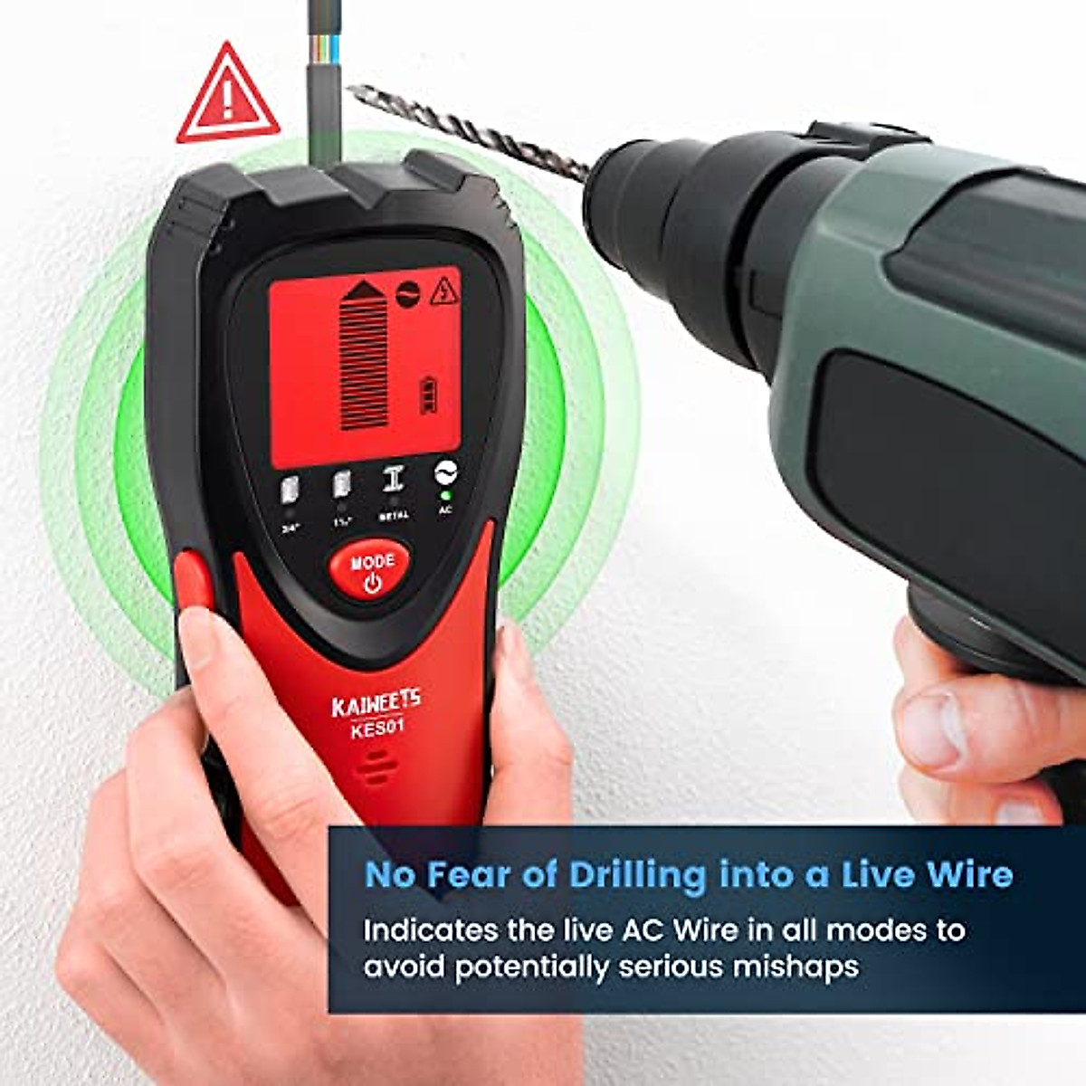 KAIWEETS Stud Finder Wall Scanner, 5 in 1 Electronic Stud Detector with Tricolor Backlight and Audio Alarm, Stud Sensor Beam Finders for the Center and Edge of Wood, AC Wire, Metal and Studs Detection