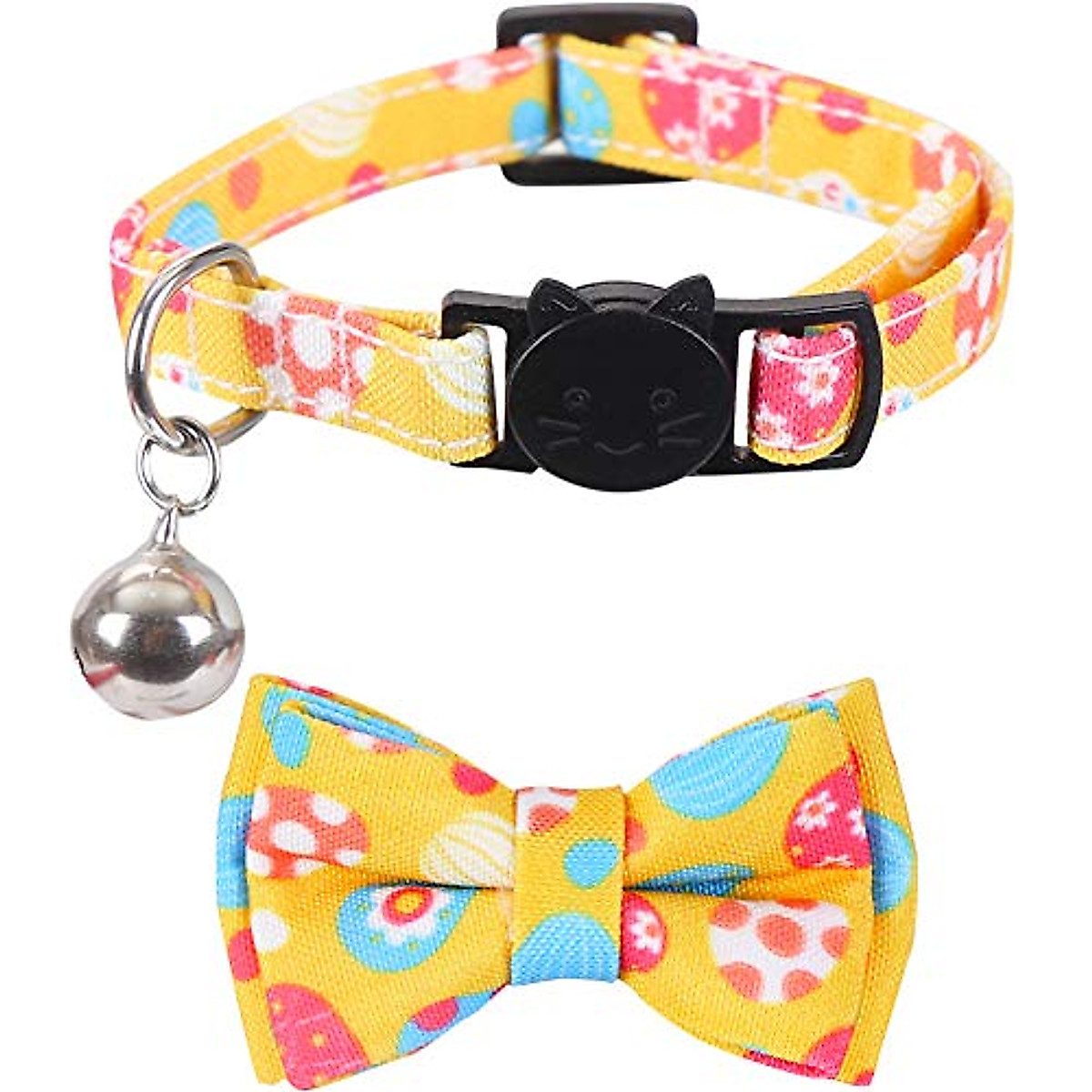 Lamphyface 2 Pack Easter Cat Collar with Cute Bow Tie and Bell Breakaway Adjustable Safety