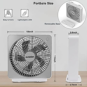 SONBION Small Window Fan, 10 Inch Box Fan, Quiet Electric Fan with Three Speeds, Square Desk Fan for Home Office Room Apartment, 1.7 LB Lightweight, AC Adapter Plug Powered, One Button Control Fan