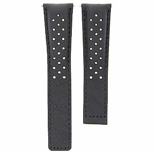 Ewatchparts Leather Watch Band Strap 22mm Compatible With Tag Heuer Carrera Monaco Cw2113-0 Deployment Black
