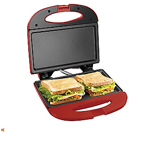 Bene Casa - Red Nonstick Flat Grill Sandwich Maker - Includes Cool-touch Handles and Die Cast Aluminum Cooking Surface