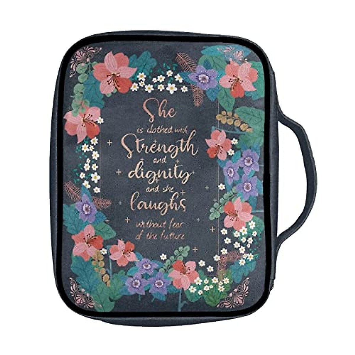 Tongluoye Red Purple Flowers Bible Covers for Women Fashion Best Wishes Bible Bag for School Church Travel Portable Waterproof Tote Purse Crossbody Handbag Bag for Bible Journaling Supplies Gifts