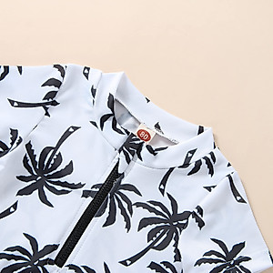 Infant Baby Boys One Piece Swimsuit Cute Shark Print Short Sleeve Zip Up Rashguard Swimwear Bathing Suit (White# Coconut Tree, 0-3 Months)