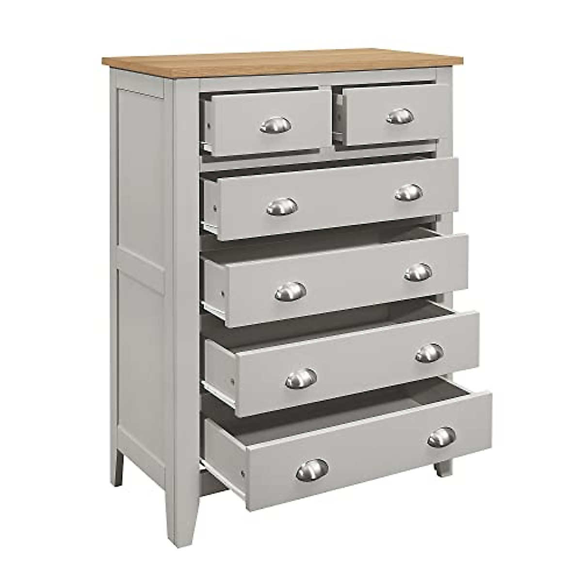 Knocbel Classic 6-Drawer Chest for Bedroom, Living Room Nursery Room Bedroom Dresser Storage Chest of Drawers (Gray and Oak Chest)