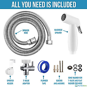 Purrfectzone Bundle of Two Complete Bidet Kits - White Bidet and Stainless Steel Bidet Sprayer for Toilet Sets, Two Kits Bundle