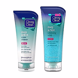 Clean & Clear Oil-Free Deep Action Exfoliating Facial Scrub, Cooling Daily Face Wash With Exfoliating Beads for Smooth Skin, Cleanses Deep Down to the Pores to Remove Dirt, Oil & Makeup, 7 oz