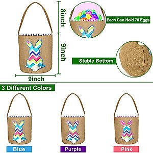 TURNMEON 3 Pack Easter Bunny Baskets Jute Burlap Buckets for Kids, Personalized Candy Easter Eggs Hunt Basket Tote with Rabbit Fluffy Tail Gifts Bags for Boys Girls Easter Party Favors Decorations Toy