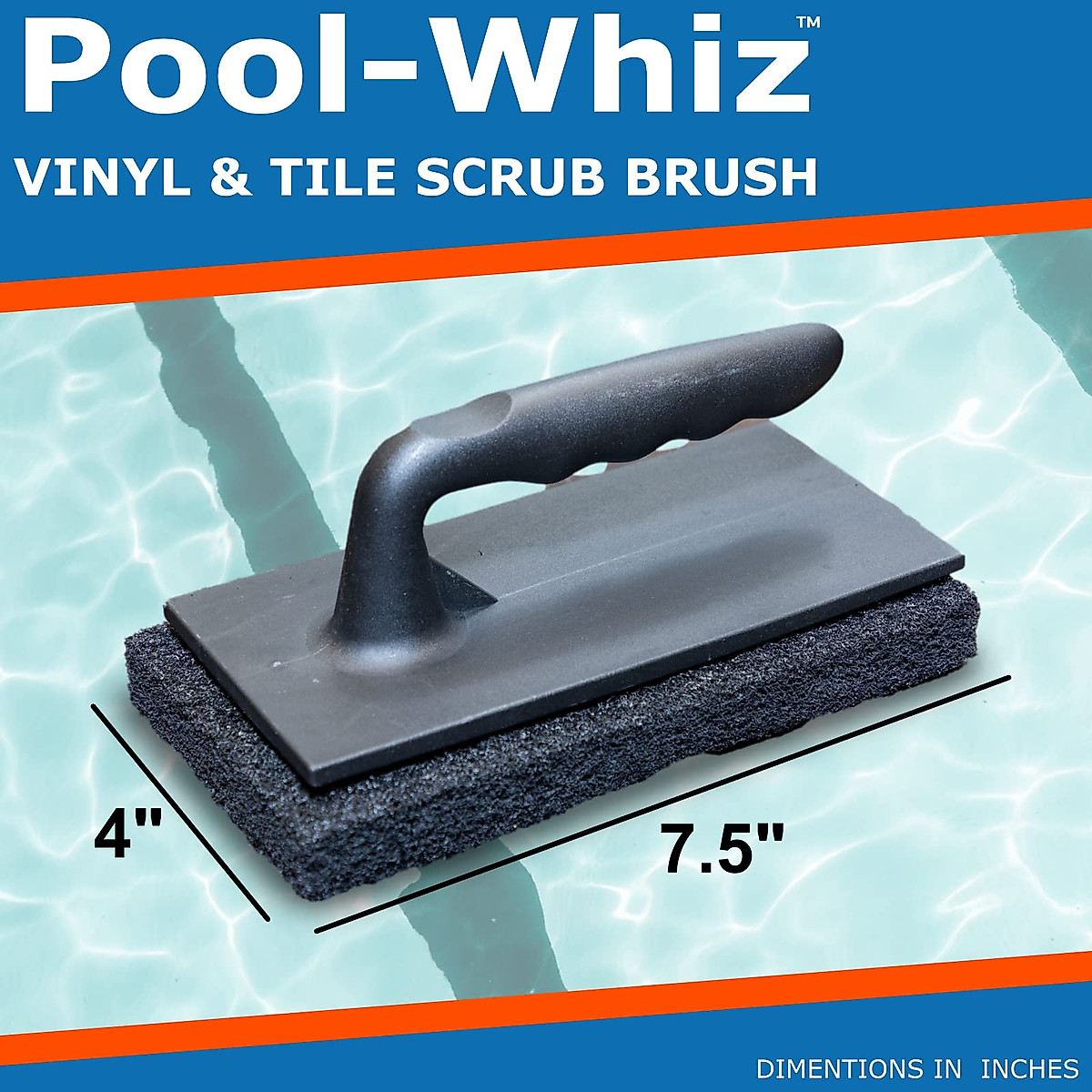 BILLY BUCKSKIN HOME & BEAUTY Pool Whiz 8"x4" Tile Spa and Bath Scrubber, Heavy Duty Scrub Sponger, Nylon Bristles, Silver, Medium Firmness, Pool Cleaning Brush, Pack of 1