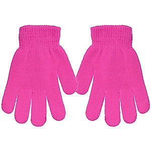Girls Fleece Lined Knit Pom Beanie & Gloves Set with Warm Ear Flaps for Winter (Pink)