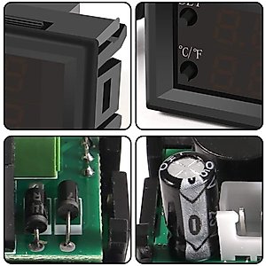 UMLIFE 2PCS Temperature Controller -50 to 110 Celsius (-58 to 230 F) DC 12V Programmable Heating/Cooling Thermostat Control Switch Module NTC Waterproof Sensor Probe Dual Color LED Display Monitor