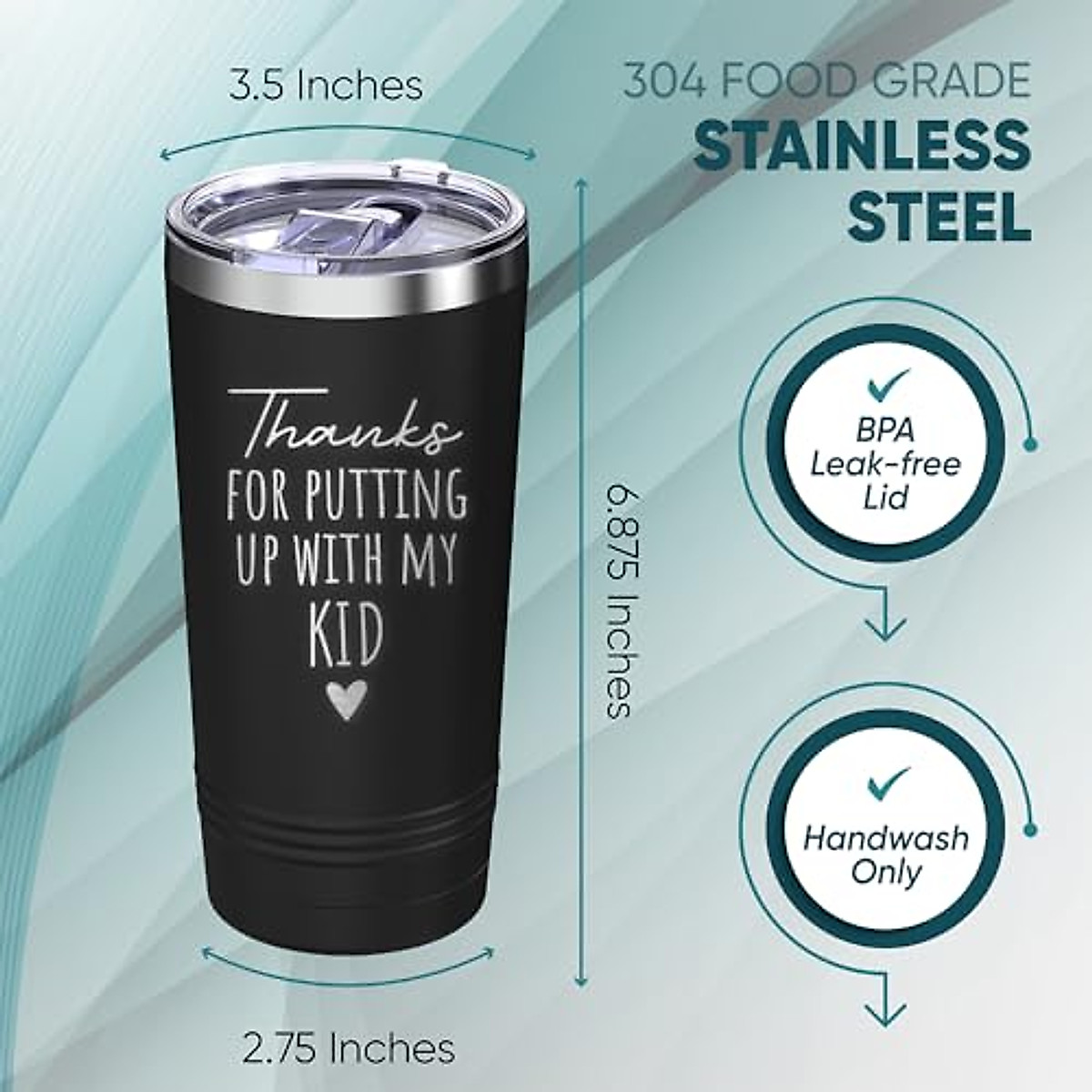 shop4ever Thank You for Putting Up With My Kids Engraved Insulated Stainless Steel Tumbler with Lid 20 oz. Funny Teacher Appreciation Gift (Black)