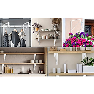 4Pack Closet Shelf Brackets, Heavy Duty Closet Rod & Shelf Brackets, 11 Inch Closet Brackets with Rod Holder, Hanger Pole Support Bracket for Clothes, Wall Mount Closet Rod Brackets with Screws-White