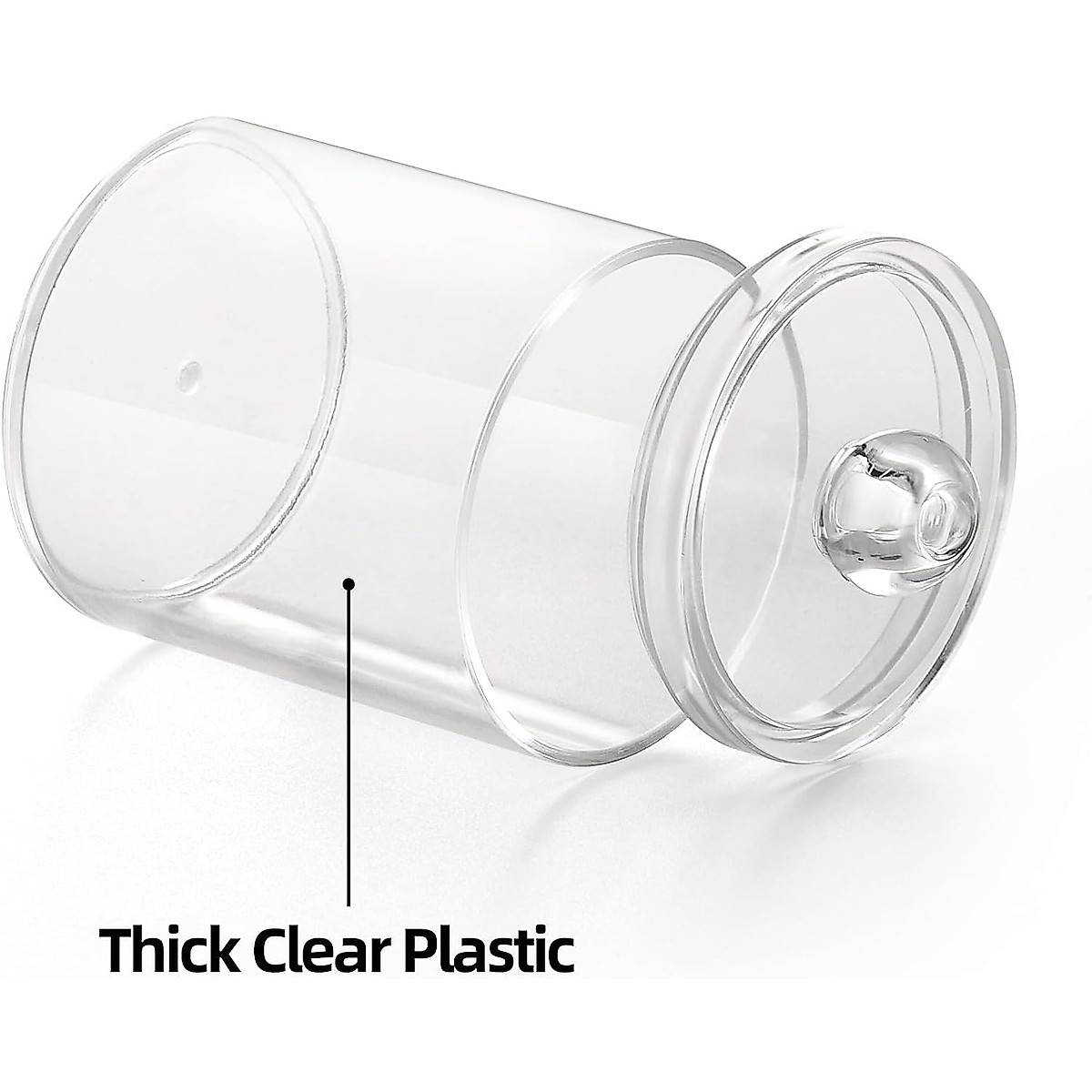 PeakTrend 4 Pack Qtip Holder - Restroom Bathroom Organizers and Storage Containers,- 10 oz Clear Plastic Apothecary Jars set with Lids for Cotton Ball, Cotton Swab, Cotton Round Pads, Floss