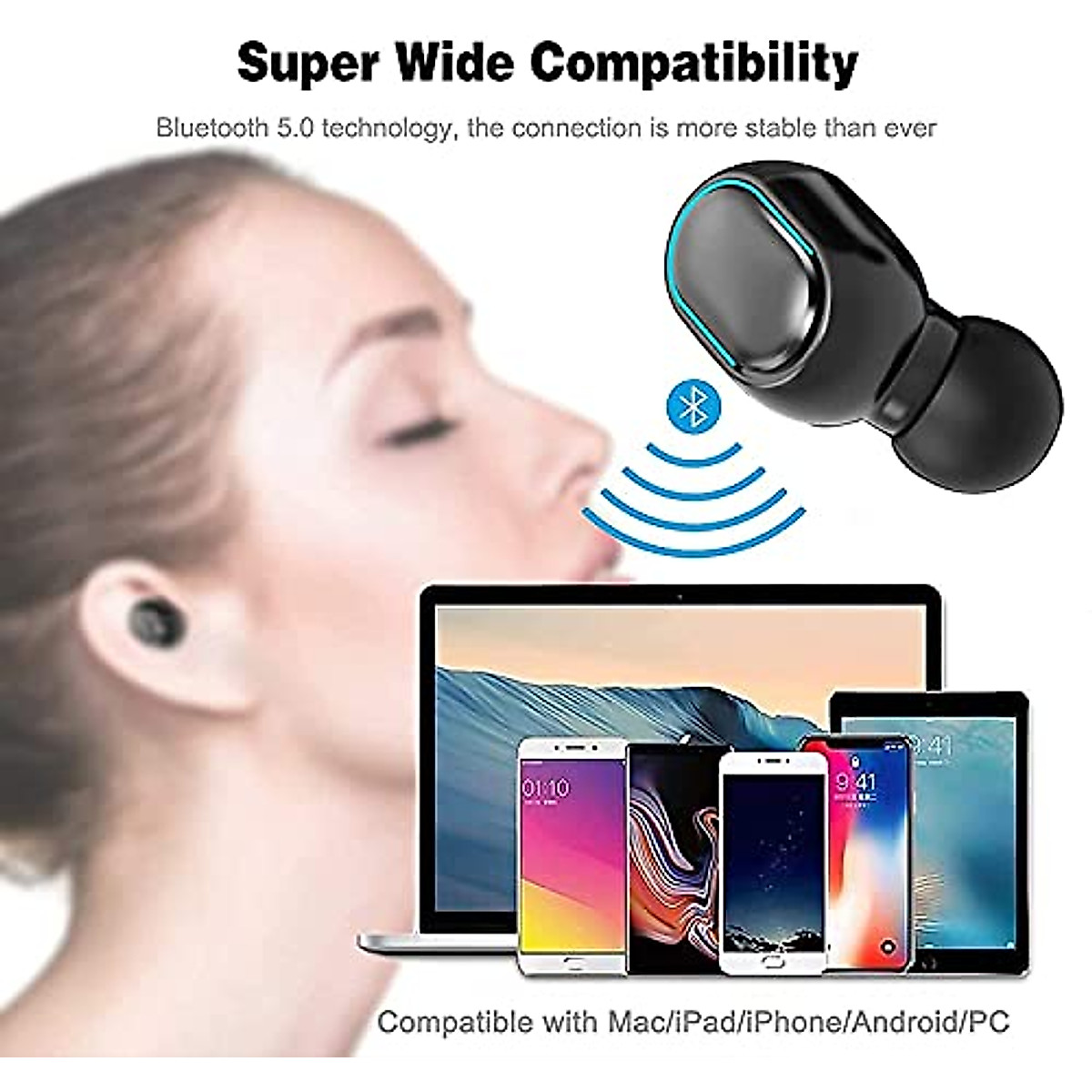 Krebly Wireless Earbuds, Bluetooth Earbuds with USB-C Fast Charging, Wireless Bluetooth Earphones in Ear Touch Control with Mic for Sport, Gaming and Running, Black
