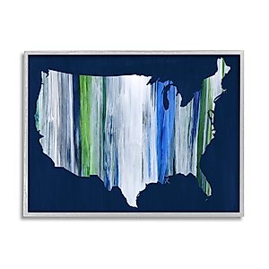 Stupell Industries Abstract Stripe United States of America Map Grey Framed Wall Art, 14 x 11, Blue