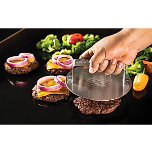 Blackstone 5462 Hamburger Kit (3 Piece) – Metal Flipper Spatula Turner, Basting Cover & Hamburger Press Patty Stainless Steel Burger Maker Set for Bacon, Steak–Griddle Accessories for Grilling, Black