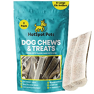 hotspot pets Split Elk Antlers for Dogs X-Large 8+ Inches- Premium Elk Antlers for Dogs 50+Lbs (2 Pack) Naturally Shed Antler Bone for Large Breed Aggressive Chewers -Sourced in USA