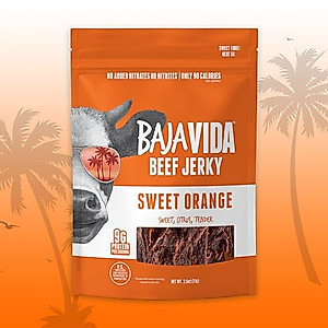 Baja Vida Sweet Orange Beef Jerky - Beef Jerky Snack Packs, Healthy Jerky, Gluten-Free, All-Natural Beef, No MSG, Made in the USA - 2.5 Oz (Pack of 4)
