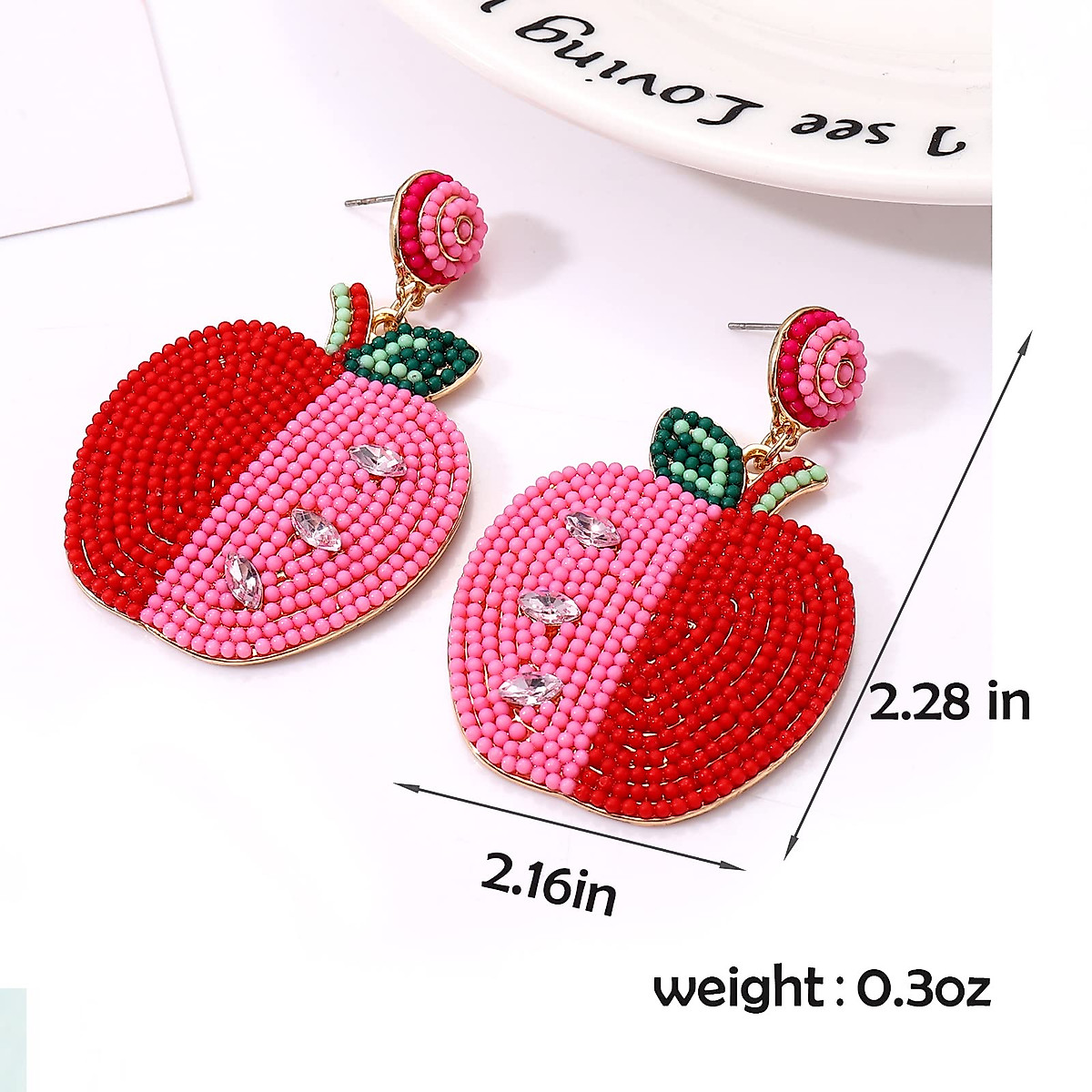 Teacher Earrings Apple Earrings for Women Back to School Earrings Cute Beaded Dangle Drop Earrings Colorful Teacher Appreciation Gift Back To School Jewelry (Hot pink)