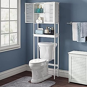 Over The Toilet Storage Cabinet, Bathroom Shelf Over The Toilet, Over Toilet Bathroom Organizer, White Bathroom Cabinet Storage Organizer Toilet Rack Shelf, Freestanding, with Adjustable Shelf