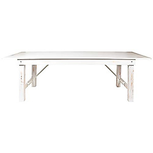 Flash Furniture HERCULES Series 9' x 40" Rectangular Antique Rustic White Solid Pine Folding Farm Table