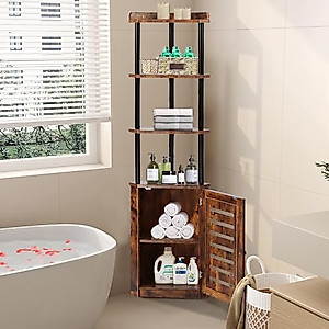 Timberer 6-Tier Corner Shelf with Storage, Corner Bookshelf, 74.2" Tall Corner Stand Display Storage Rack for Living Room, Home Office, Kitchen, Bar, Small Space, Rustic Brown and Black