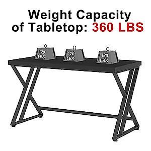 LVB Black Computer Desk, Modern Gaming PC Writing Desk for Home Office, Metal Computer Study Work Table for Bedroom, Industrial Executive Student Simple Workstation Desk with Storage, 55 In, Black Oak