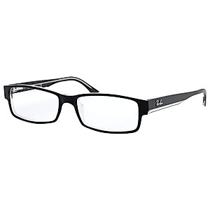 Ray-Ban RX5114 Rectangular Prescription Eyeglass Frames, Black On Transparent/Demo Lens, 52 mm