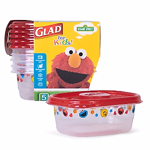 Glad for Kids Sesame Street GladWare Small Lunch Square Food Storage Containers with Lids | 9 oz Kids Food Containers with Sesame Street Design, 5 Count | Tight Seal Food Storage Containers for Food