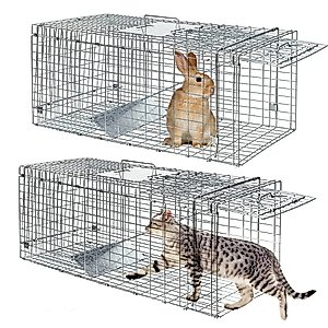 2 Pack Humane Cat Trap for Stray Cats 24"x8"x7" Live Animal Trap Live Traps for Cats Racoon Possum Rabbit Squirrel Mouse Small Animal Trap Outdoor Indoor Collapsible Steel Humane Release Animal Cage
