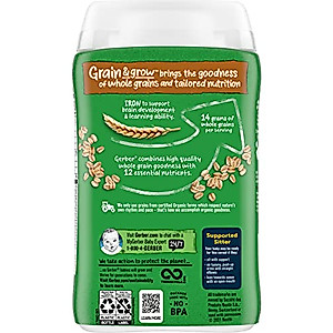 Gerber Organic for Baby 1st Foods Grain & Grow Cereal, Oatmeal Cereal, Made with Whole Grains & Iron, USDA Organic & Non-GMO, 8-Ounce Canister (Pack of 3)