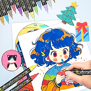 EscriWise 54 Colors Acrylic Paint Pens Paint Markers Set,Dual Tip Paint Markers With Fine Tip and Brush Tip,Premium Paint Pens for Stone,Canvas,Rock Painting,DIY Craft Art Supplies,Glass