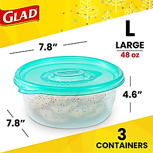 GladWare Big Bowl Large Round Holiday Edition Food Storage Containers with Lids | 48 oz Holiday Containers with Green Pine Tree Design, 3 Count Set | Airtight Food Storage Containers for Food