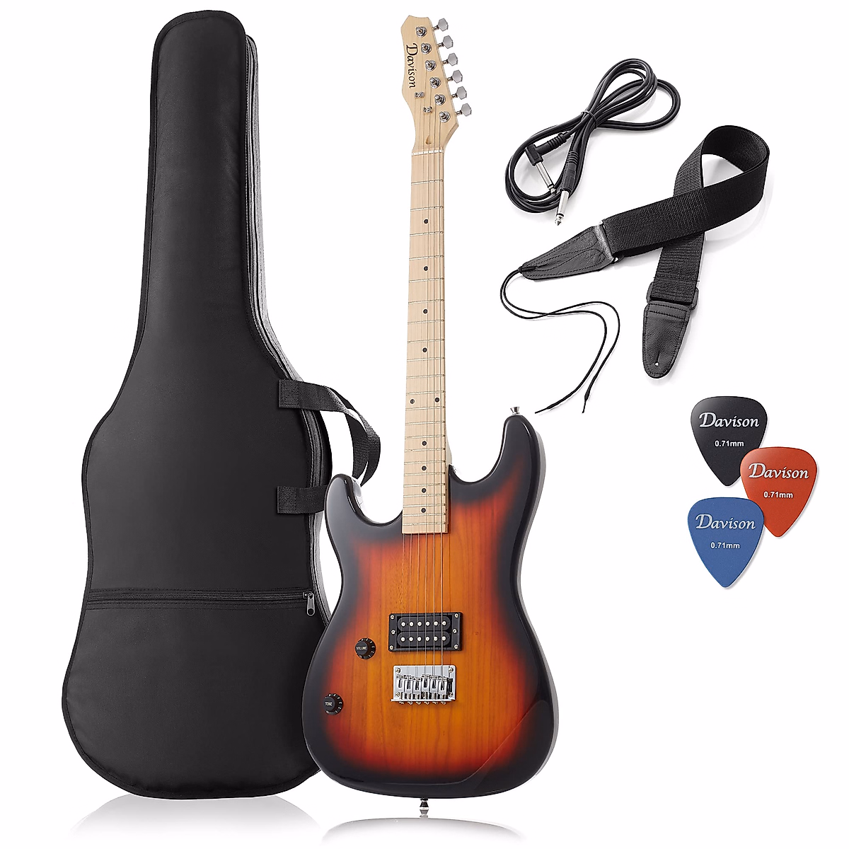 Davison Guitars 39" Full Size Electric Guitar in Sunburst - Left Handed Beginner Kit with Gig Bag and Accessories