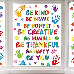 Whaline 9 Sheets Inspirational Quotes Window Clings Stickers Colorful Handprint Positive Sayings for Home Bedroom Living Room School Classroom Nursery Playroom Decoration, 100Pcs