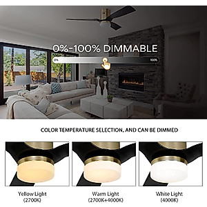 SMAAIR 52 Inch Smart Ceiling Fan with Lights and 10-speed DC Motor, Works with Remote Control/Alexa/Google Home/Siri, Dimmable LED Light (52 Inch, Black/Gold)