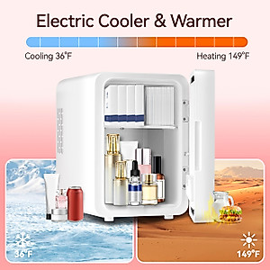 Skincare Fridge With Dimmable LED Mirror, 4L Makeup Mini Fridge for Bedroom, Cosmetics, SkinCare, Cooler & Warmer, Portable Small Refrigerator for Car, Office and Food- White