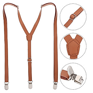 BESTOYARD Mens Suspenders Adjustable Clip Suspender Dress PU Leather Suspenders (Brown)