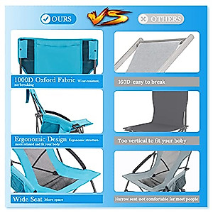 DIFY Folding Beach Chair 2 Pack, Lightweight with Storage Bag and Cup Holder, Comfortable and Portable, for Carry or Backpack, Low Beach Chair for Outdoor Activities, Camping, Beach, Events. (Blue)