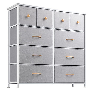 Nicehill Dresser for Bedroom with 10 Drawers, Storage Drawer Organizer, Tall Chest of Drawers for Closet, Living Room, Hallway, Entryway, Fabric Drawers(Light Grey)