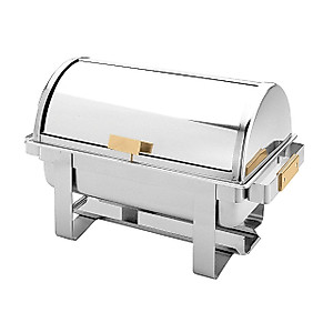 Thunder Group SLRCF0171G Chafer, 8 quart, roll-top cover, dripless water pan, 2 fuel holders, gold handles, stainless steel, mirror-finish