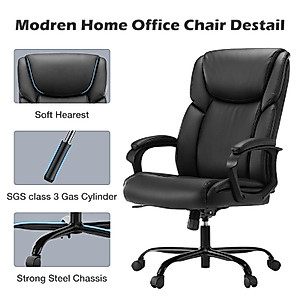 JHK Home Office Chair Ergonomic Executive Desk with 360°Swivel Wheels, PU Leather Computer with Lumbar Support, Height Adjustable with Armrest, Black