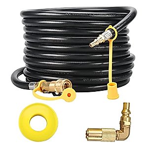 Patioer 24FT Quick Connect Propane Hose for RV to Grill with 1/4" Shut Off Valve, Low Pressure Propane Extension Hose with Elbow Adapter Fitting for 17" and 22" Blackstone Griddle