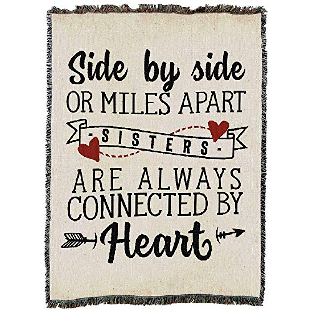 Pure Country Weavers Side by Side or Miles Apart Sisters are Always Connected by Heart Blanket - Gift Tapestry Throw Woven from Cotton - Made in The USA (72x54)