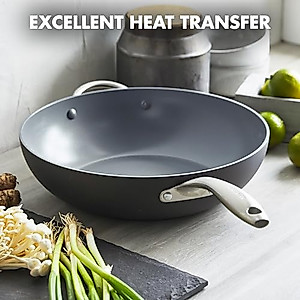 GreenPan Lima Hard Anodized Healthy Ceramic Nonstick 12.5" Wok pan with Helper Handle, PFAS-Free, Oven Safe, Gray