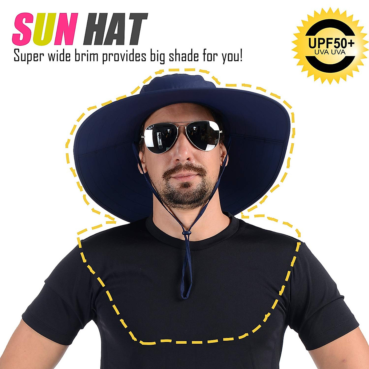 USHAKE Foldable Super Wide Brim Fishing Hat Bucket Safari Hat, UPF 50+ Sun Hat