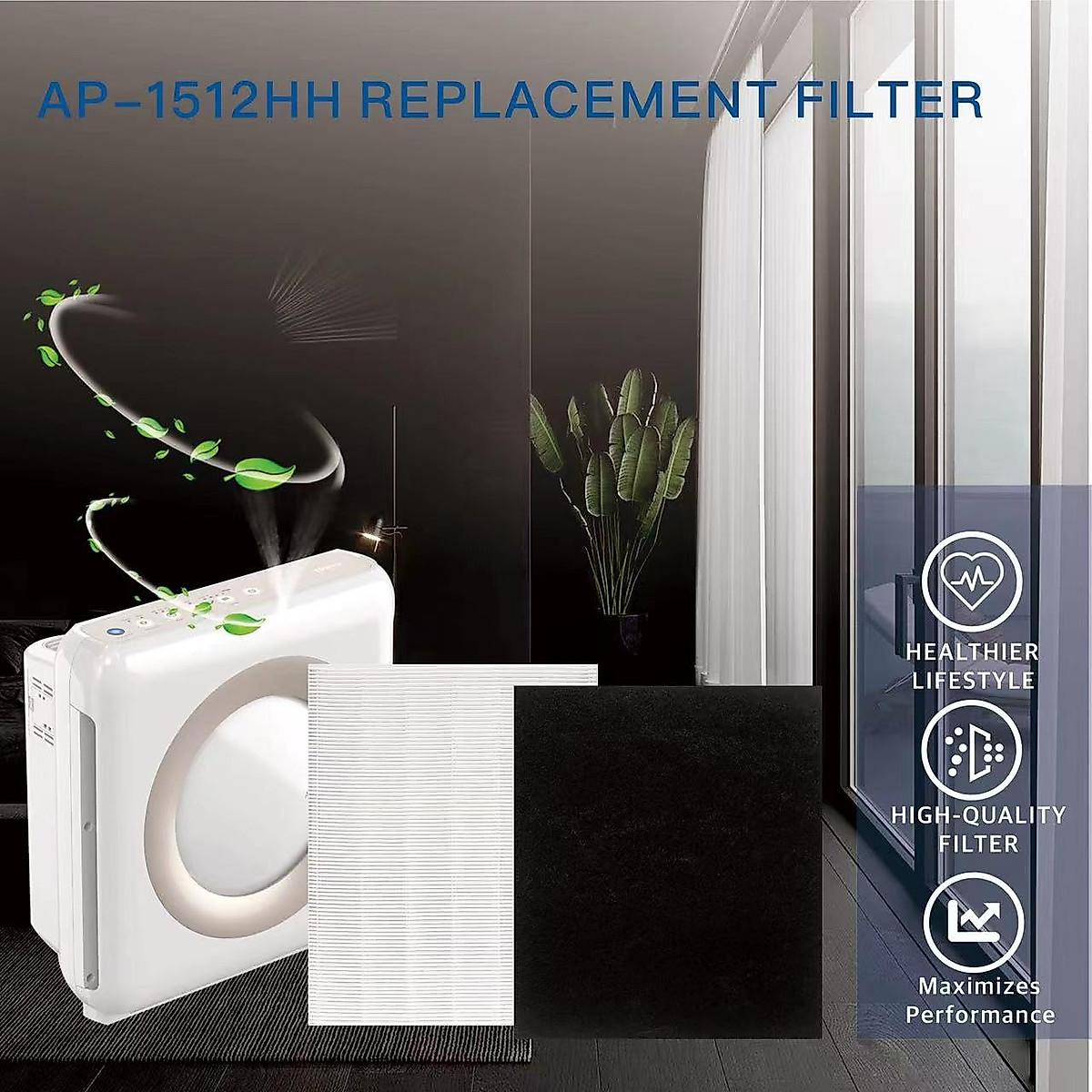 Airmega AP-1512HH Replacement Filter for Coway air purifier, Compatible with Coway Airmega AP1512HH Air Purifier, 3304899, 4 Hepa Filter With 4 Pre-Cut Carbon Filters